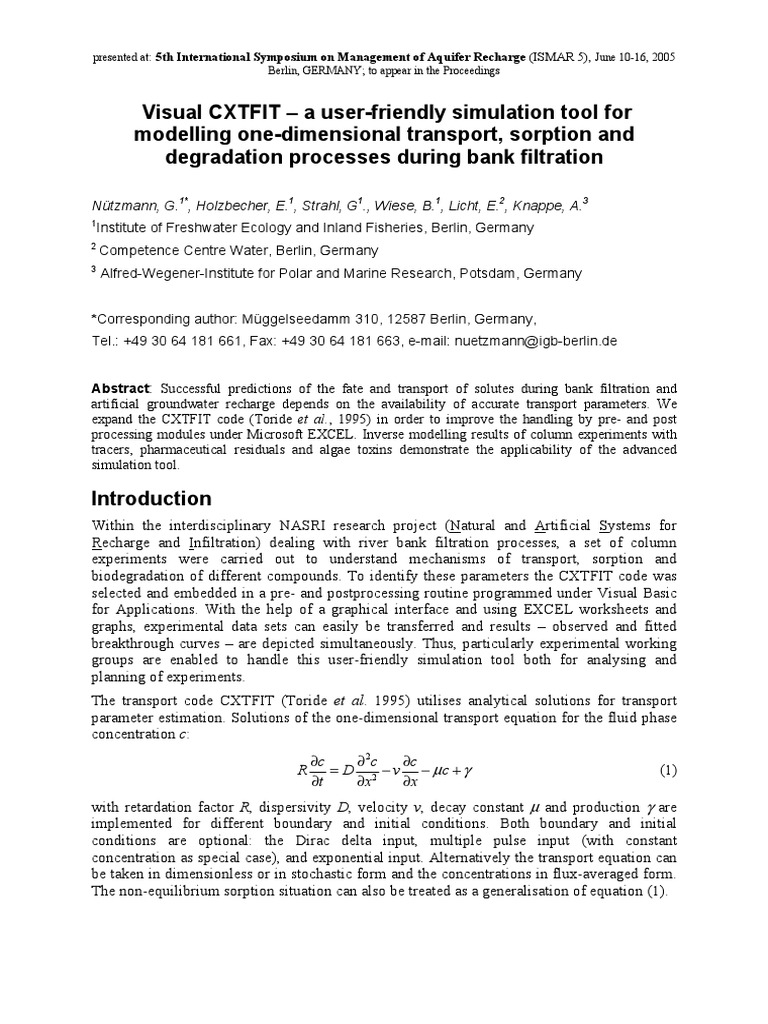 CXTFit ISMAR PDF | PDF | Inverse Problem | Microsoft Excel
