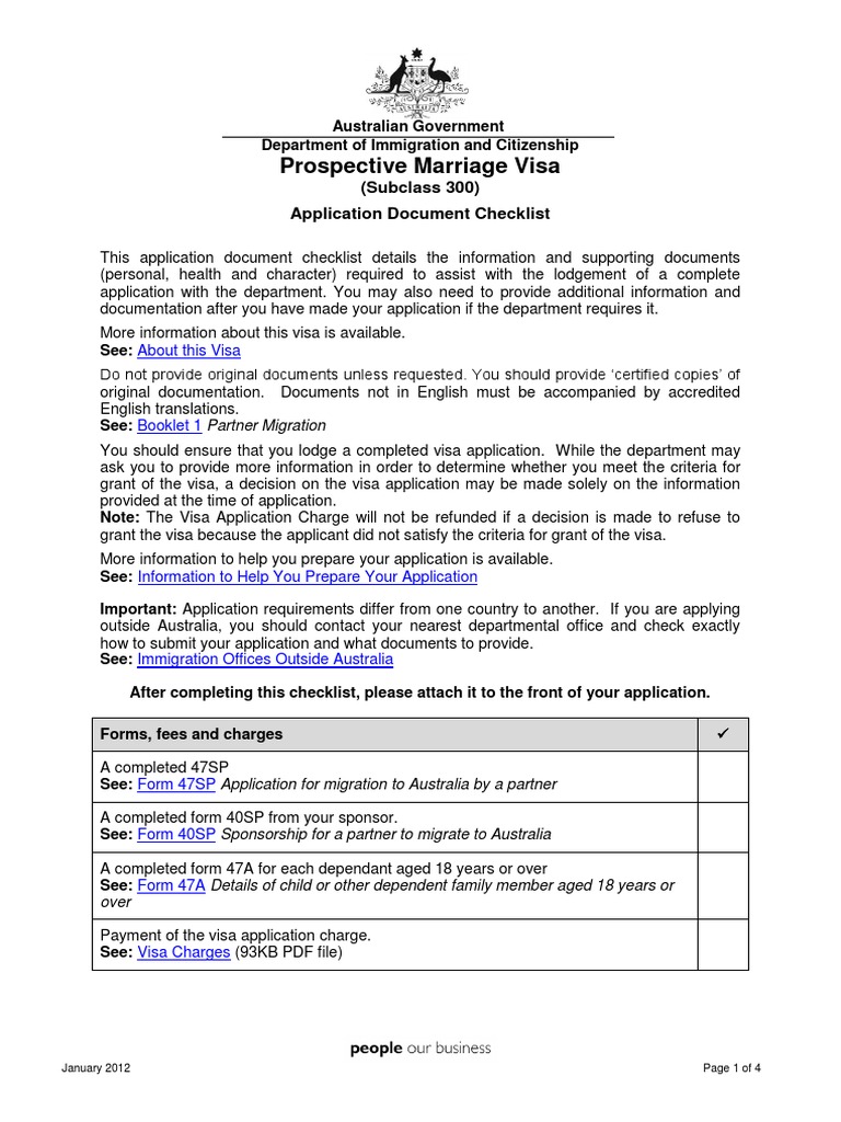 Prospective Marriage Visa: (Subclass 300) Application Document ...