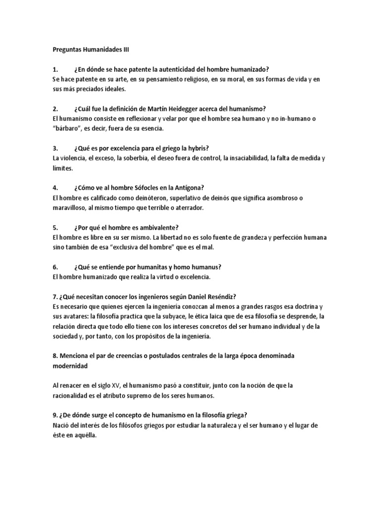 Reactivos Humanidades 3 | PDF | Humanismo | Homo Sapiens
