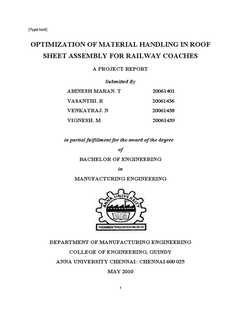 Material Handling Optimization in Rail Coaches | PDF | Production And ...
