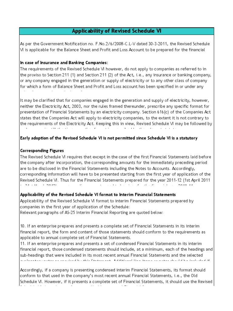 Comparison of Revised Schedule VI and The Old Schedule VI With ...