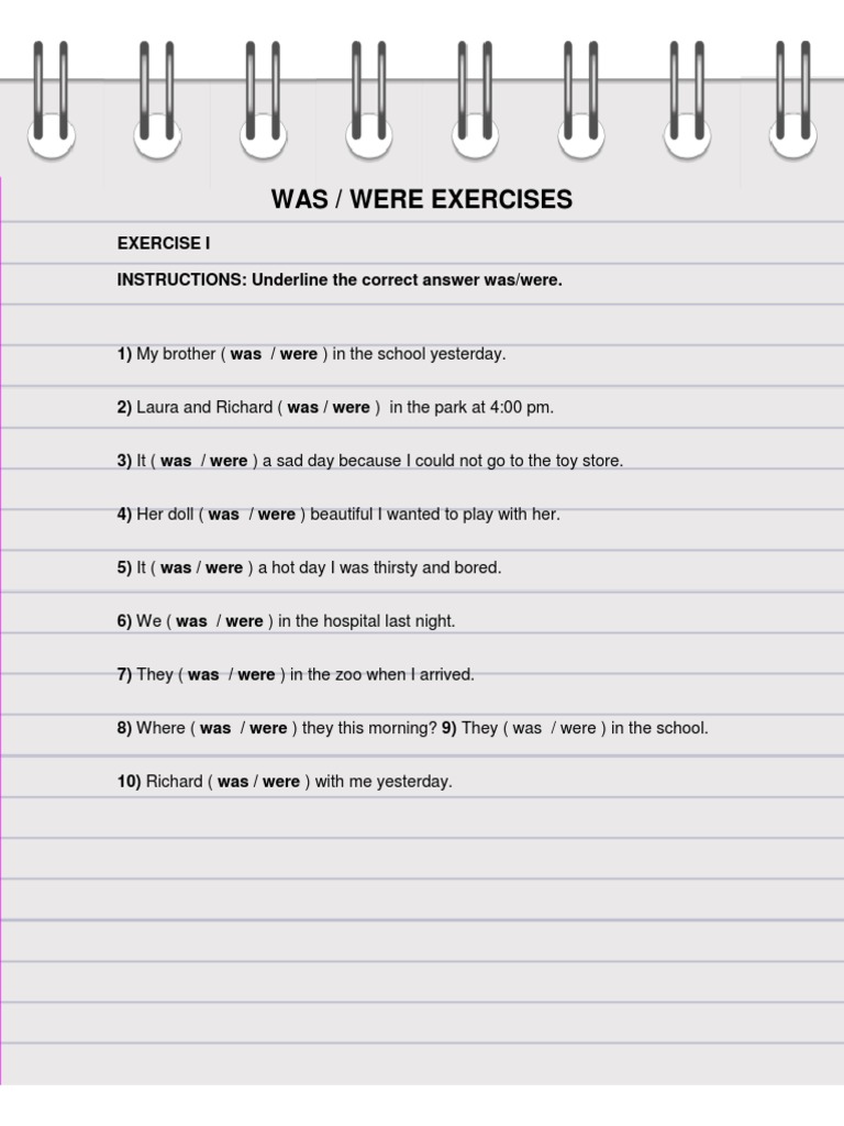 Was / Were Exercises | PDF