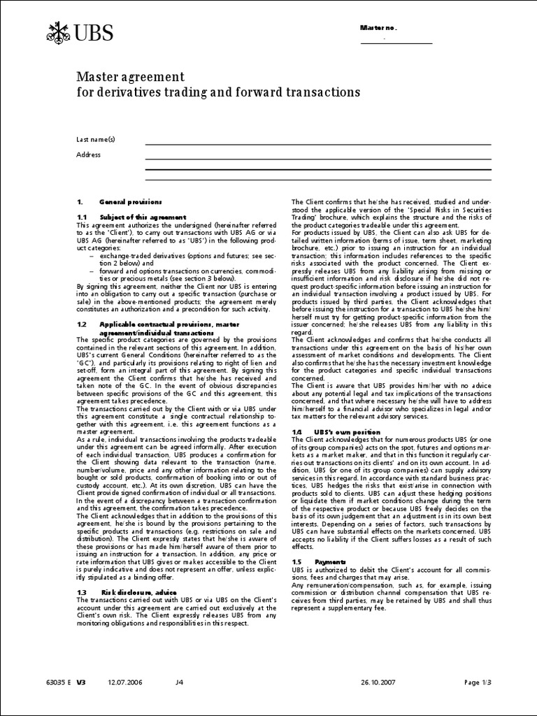 AAA Master Agreement For Derivates Trading and Forward Transactions ...