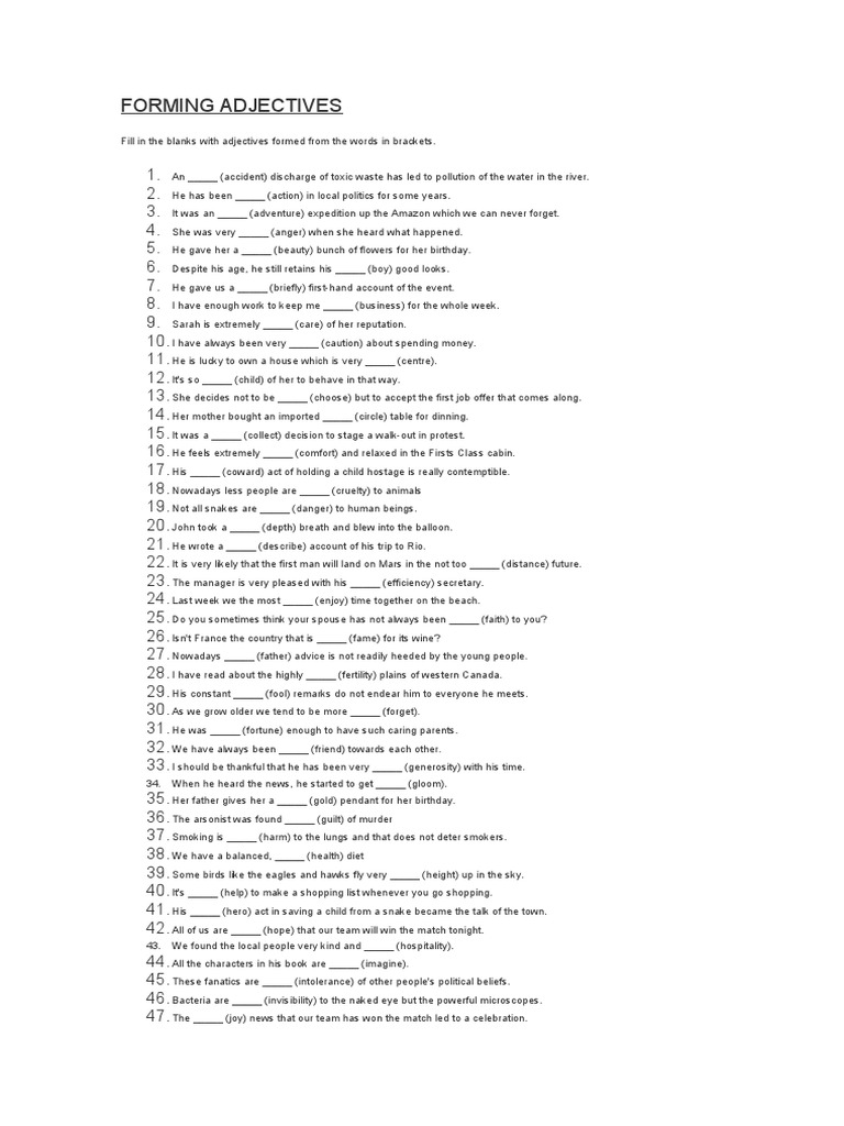 Forming Adjectives | PDF