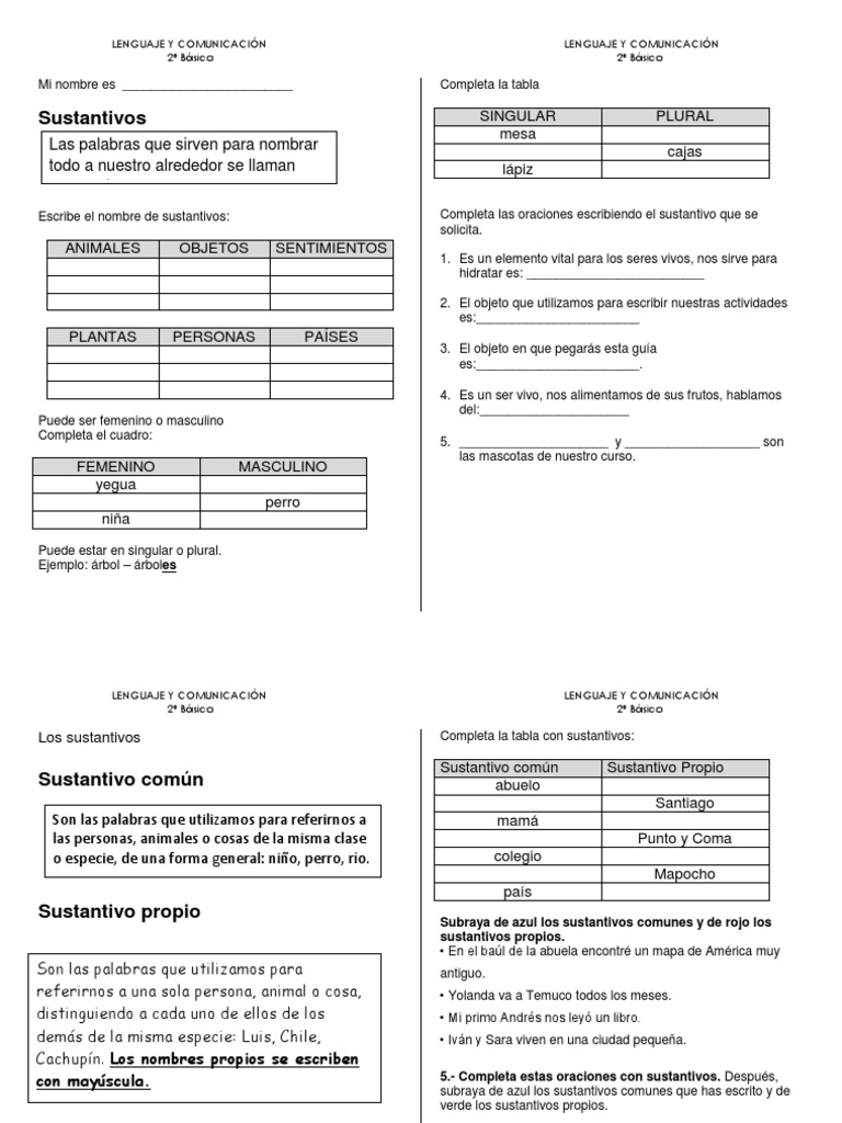Actividades de Sustantivos para 2º Básico | PDF