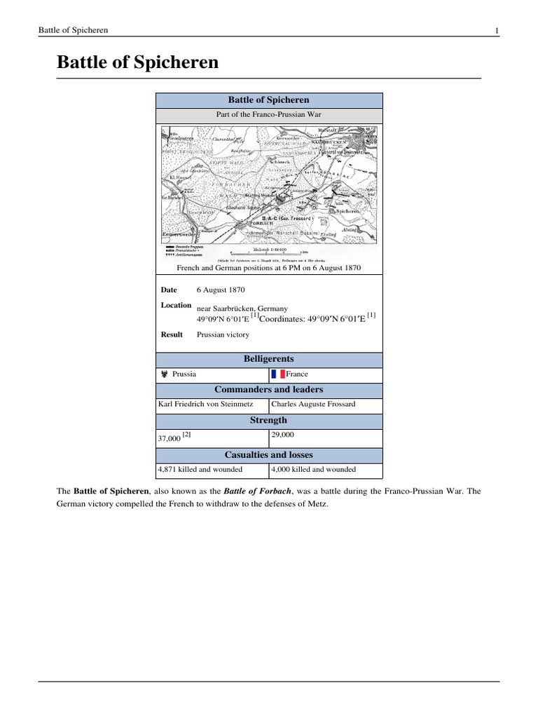 Battle of Spicheren PDF | PDF | Military Of France | 2nd Millennium ...