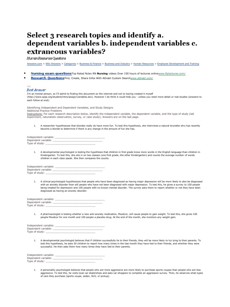 Identifying Independent Variables Practice