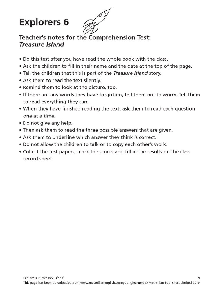 Explorers - 6 - Assessment - Pack - Treasure - Island PDF | PDF