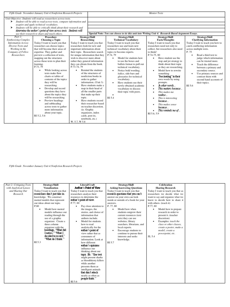 Fifth Grade Nonfiction Research Unit | PDF | Expert | Vocabulary