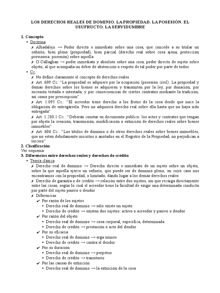 Esquema Sobre Los Derechos Reales de Dominio y Los Derechos Reales ...