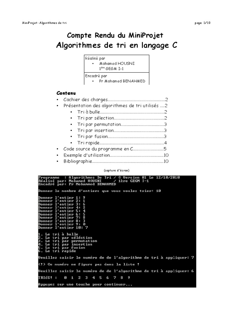 Langage C Les Differents Algorithmes de Tri | PDF | Logique mathématique | Informatique