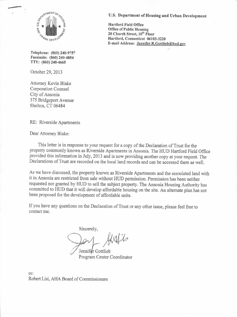 HUD Letter To Ansonia | PDF | Settlement Geography | Urban Planning