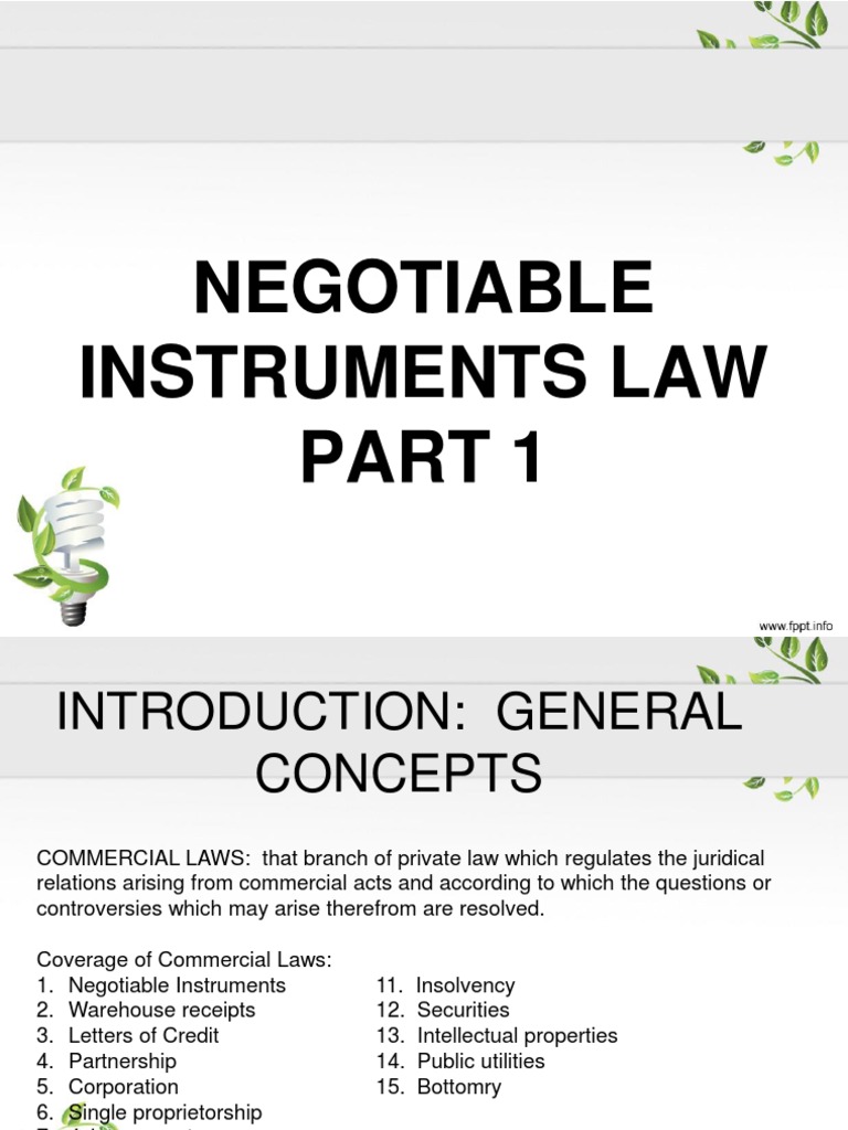 Negotiable Instruments Law Part 1 PDF | PDF | Negotiable Instrument | Cheque