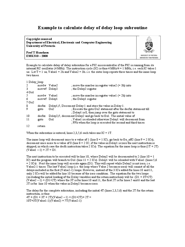 Example To Calculate Delay of Delay Loop Subroutine | PDF | Control ...