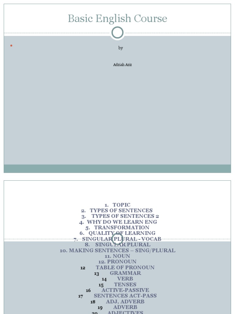 Basic English Course: Adziah Aziz | PDF | Grammatical Number | Verb