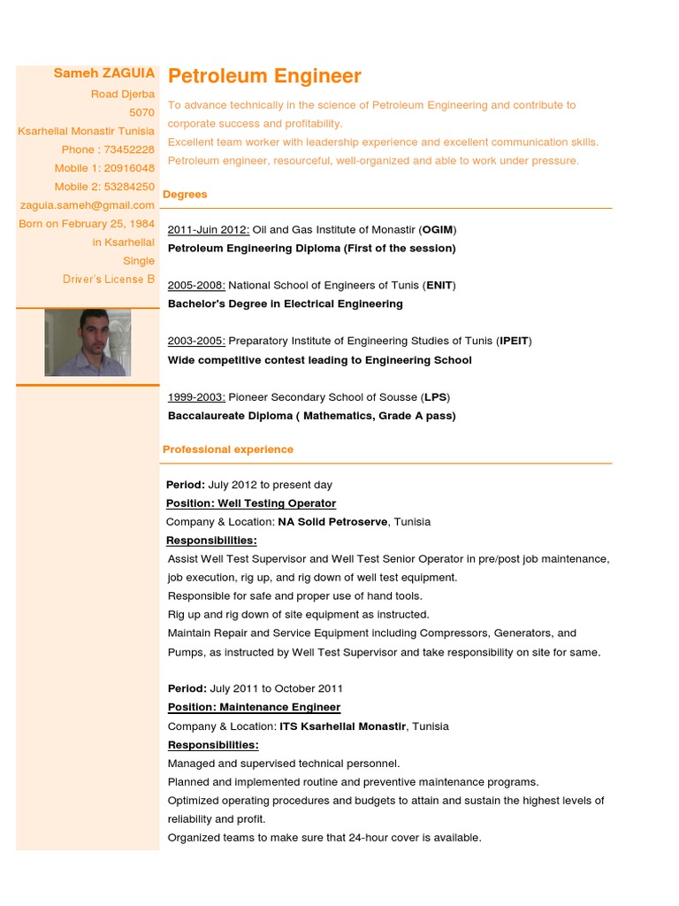 Zaguia Sameh CV | PDF | Bachelor's Degree | Engineering