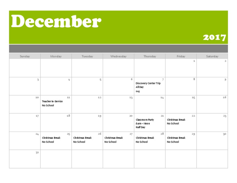 December 2017 School Calendar | PDF