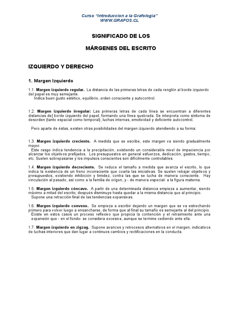Significado de Márgenes en Grafología | PDF | Grafología | Metafísica ...