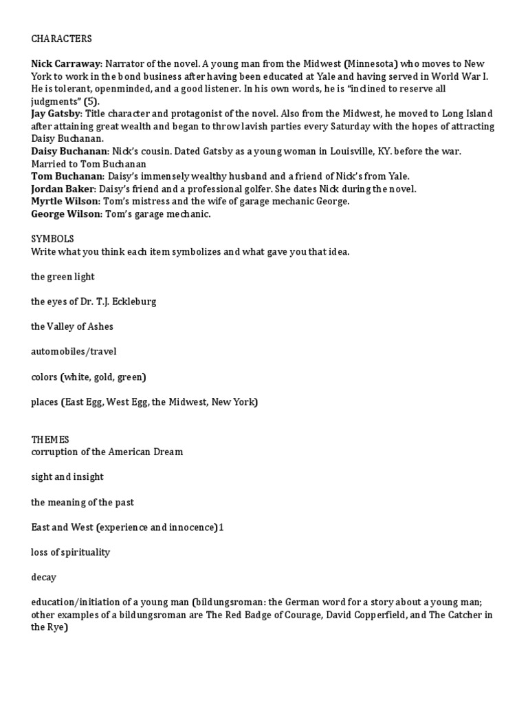 The Great Gatsby Study Guide | PDF | The Great Gatsby