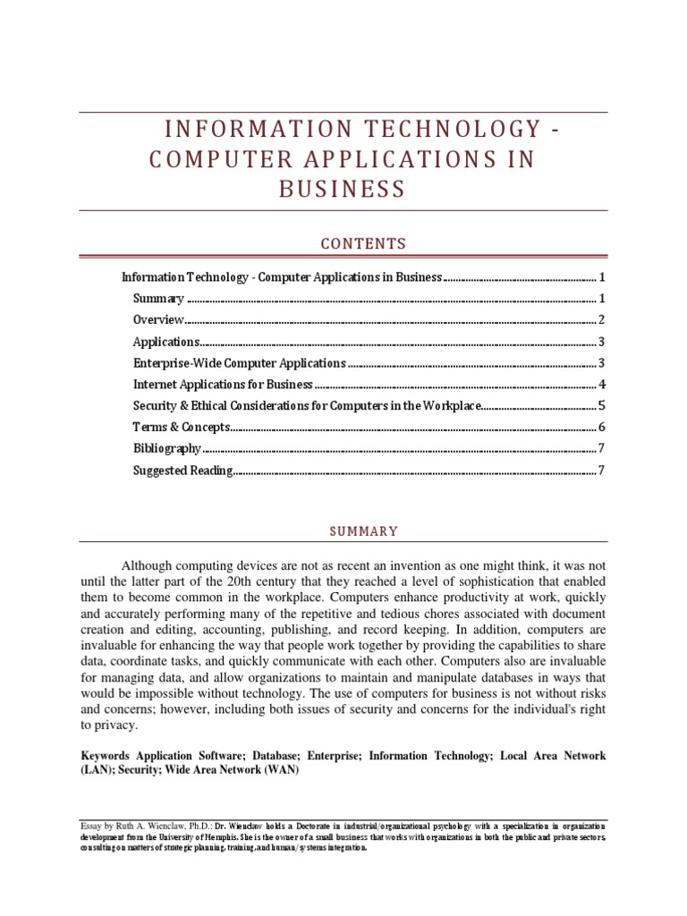 Information Technology Computer Applications in Business PDF | Download ...
