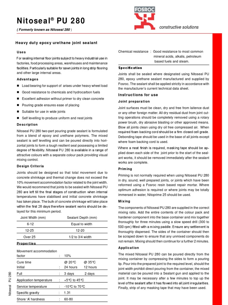 Nitoseal PU 280 PDF | PDF | Epoxy | Concrete