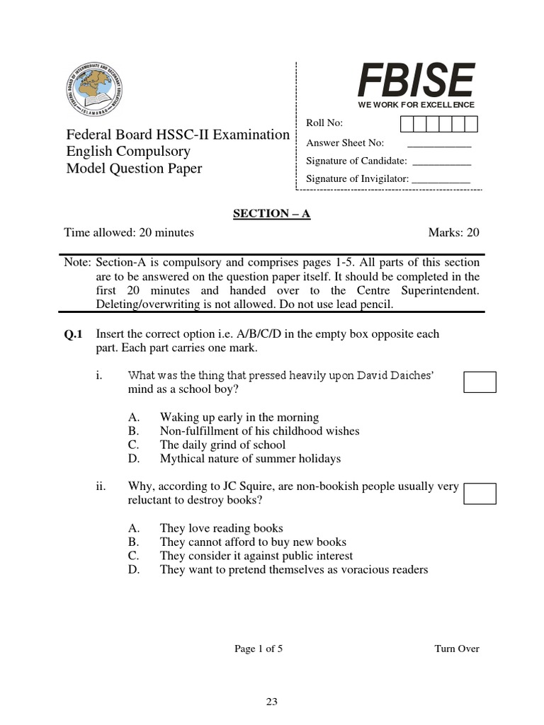 Model Paper English Compulsory HSSC II PDF | PDF | Adverb | Adjective