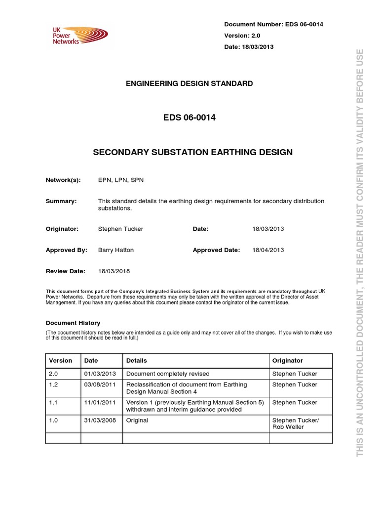 EDS+06 0014+Secondary+Substation+Earthing+Design | PDF | Electrical ...