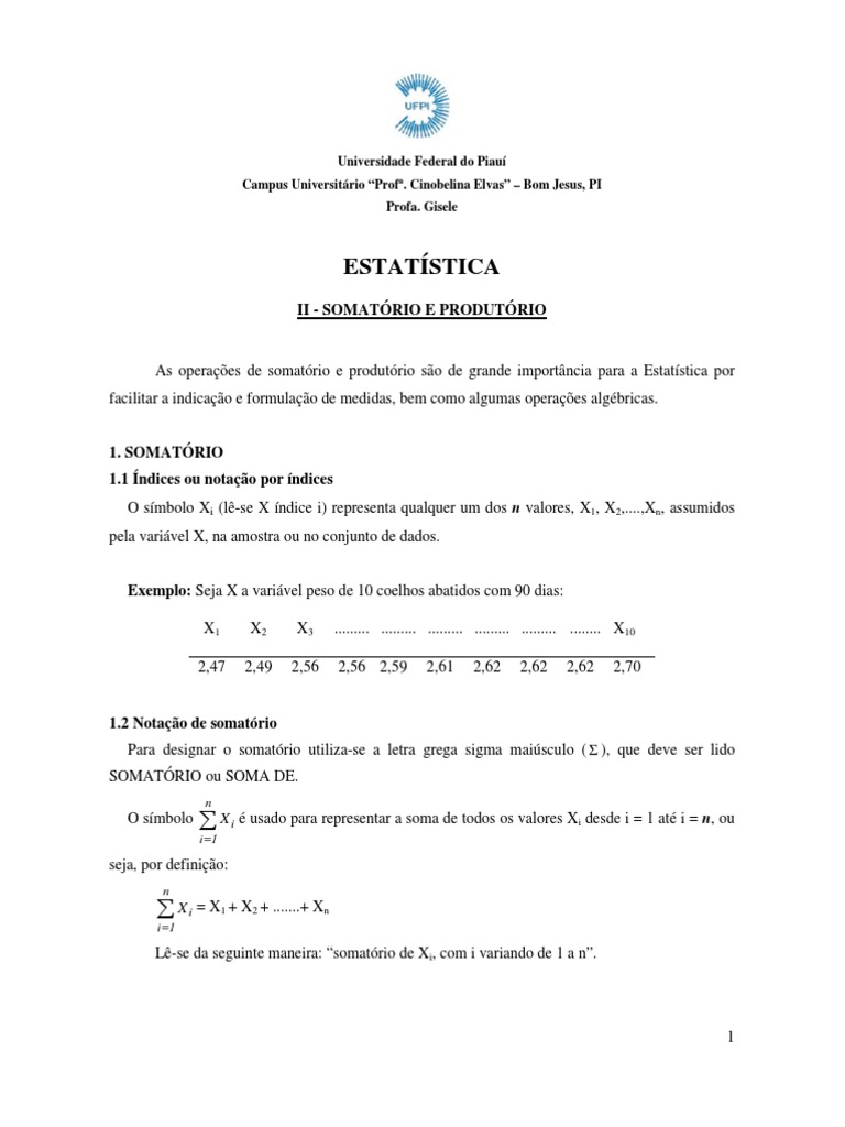 Apostila 2 - Somatório e Produtório | PDF | Somatório | Multiplicação