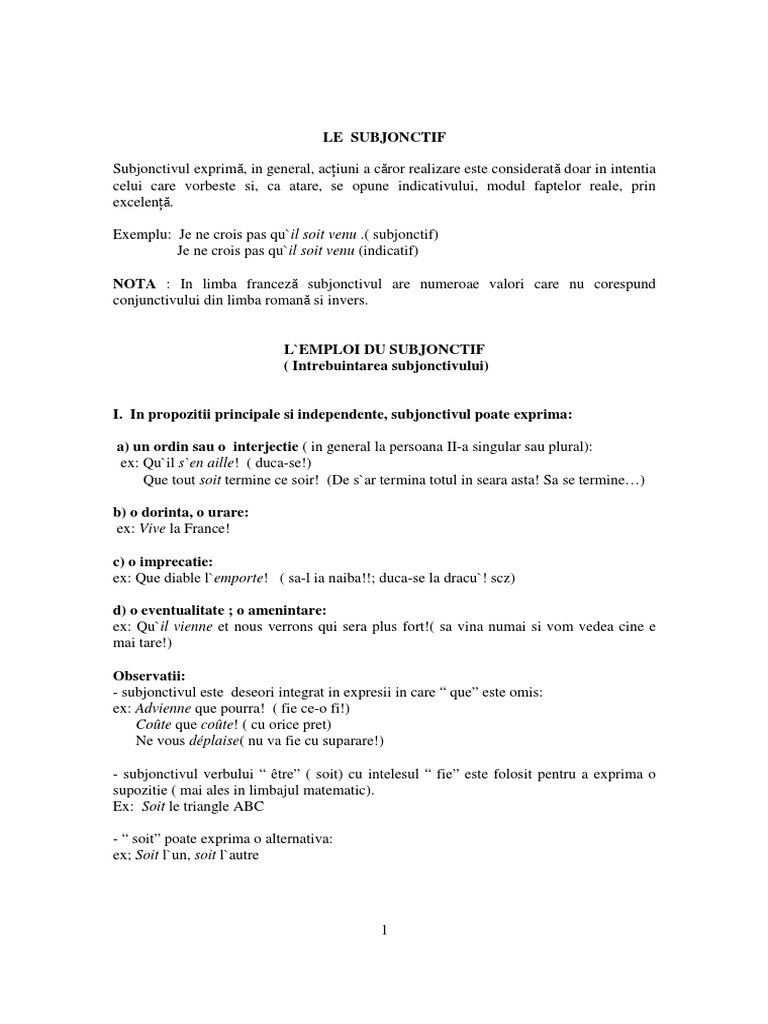 Emploi Du Subjonctif PDF | PDF | Arts du langage et discipline