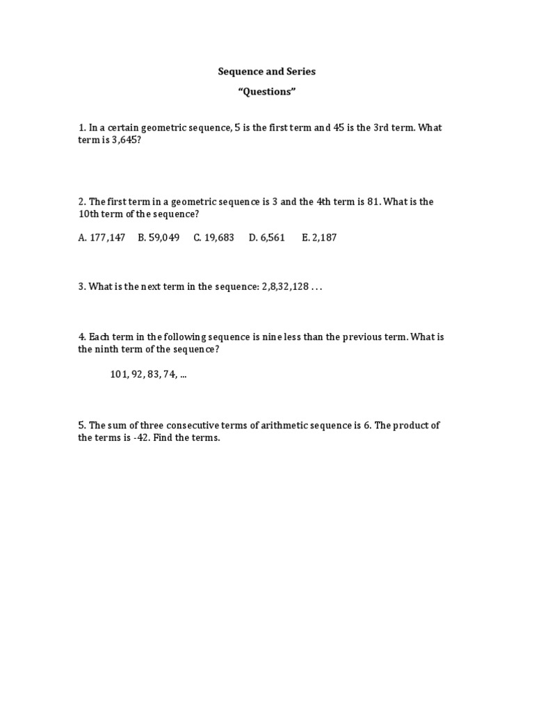 Geometric and Arithmetic Sequences Quiz | PDF | Teaching Methods ...