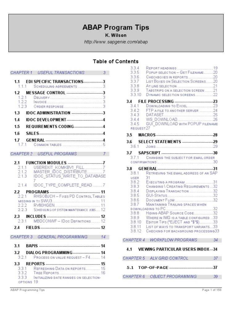 Abap Program Tips Pdf Database Index Windows Registry