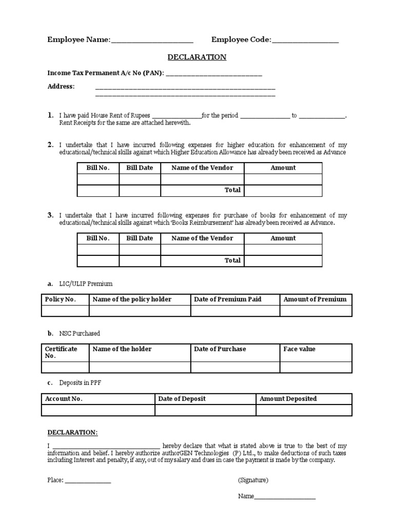 Employee Tax Declaration Form | PDF | Finance & Money Management | Business