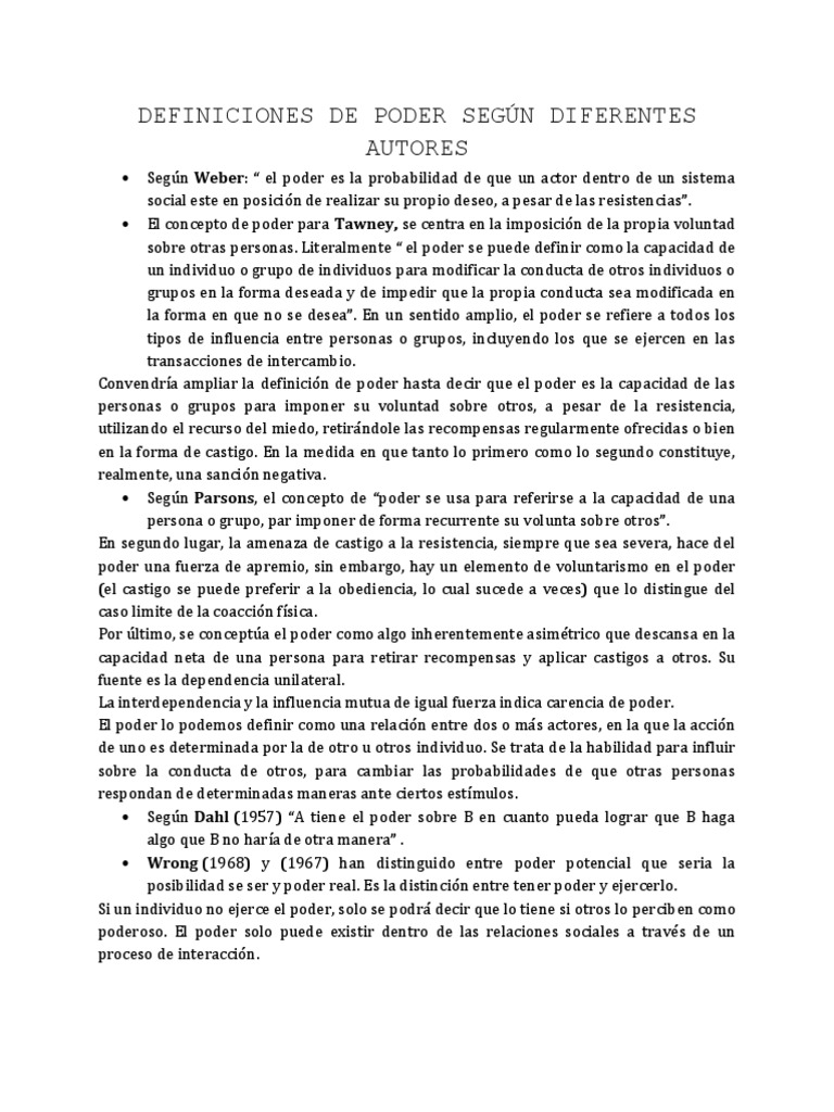 Definiciones de Poder Según Diferentes Autores | PDF | Comportamiento ...