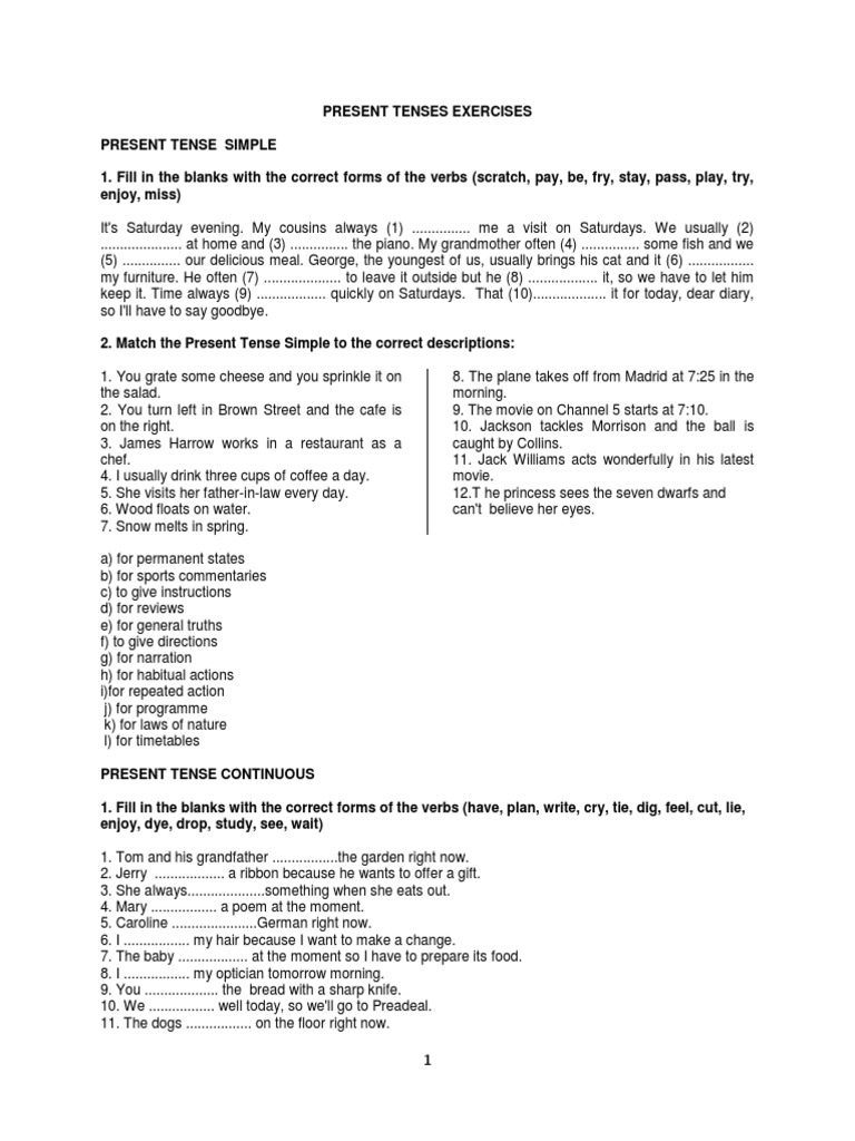 Present Tenses Exercises | PDF | Grammatical Tense | Grammar