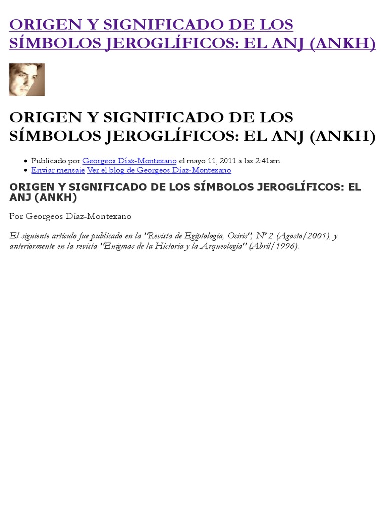 Origen y Significado de Los Simbolos Jeroglificos El Anj Ankh | PDF ...