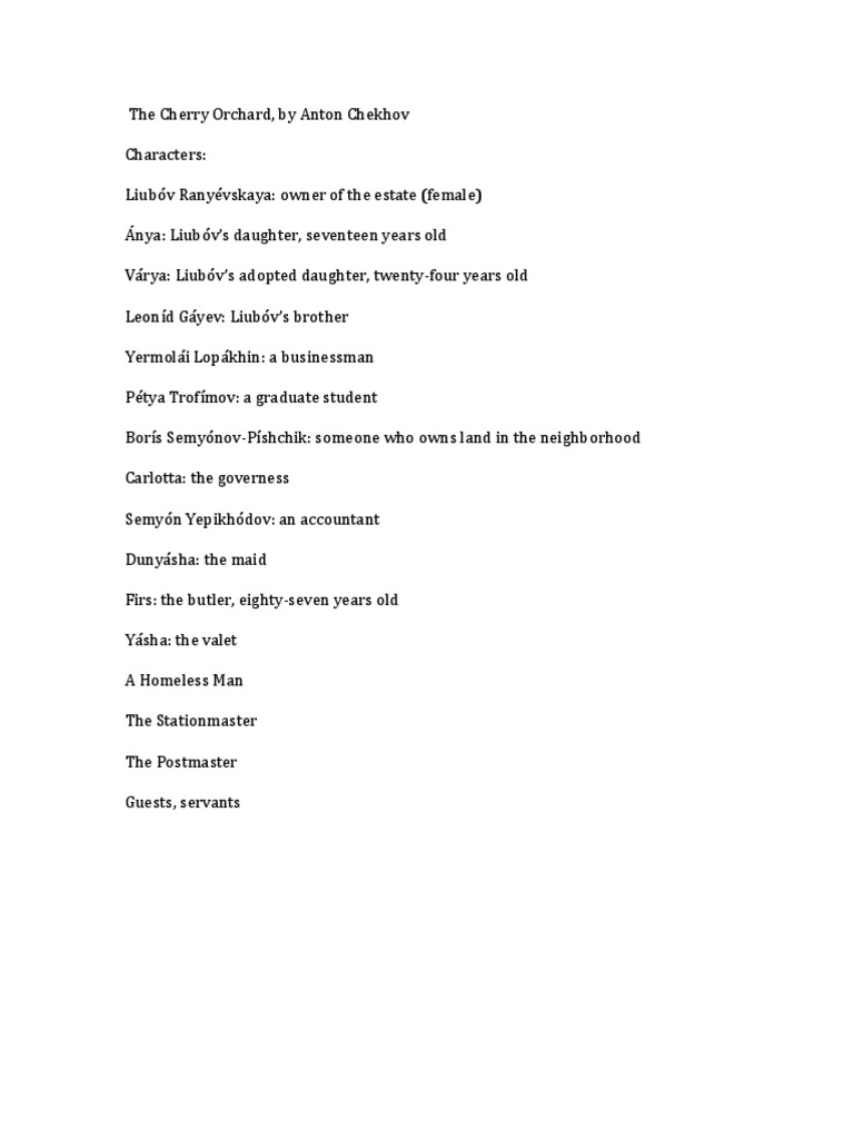 The Cherry Orchard: Act 1 Summary | PDF | Mystery, Thriller & Crime ...