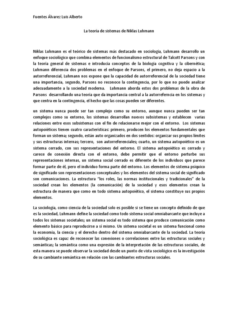 La Teoría de Sistemas de Niklas Luhmann | PDF La Teoría de Sistemas de Niklas Luhmann | PDF