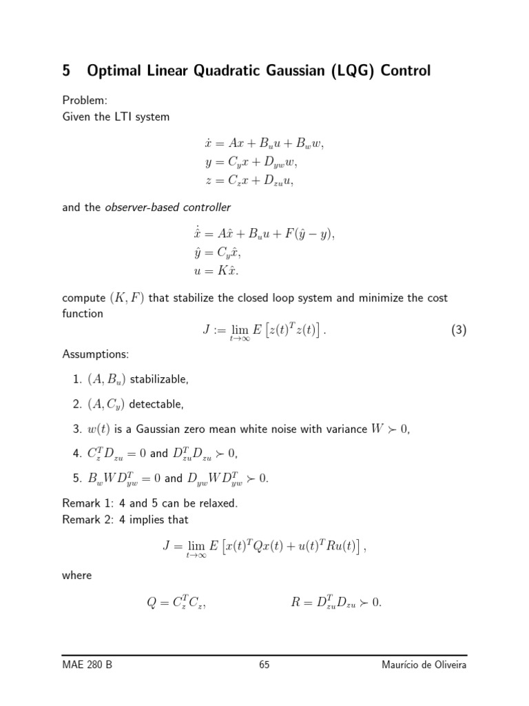 Chapter 5 - Optimal Linear Quadratic Gaussian (LQG) Control PDF | PDF ...