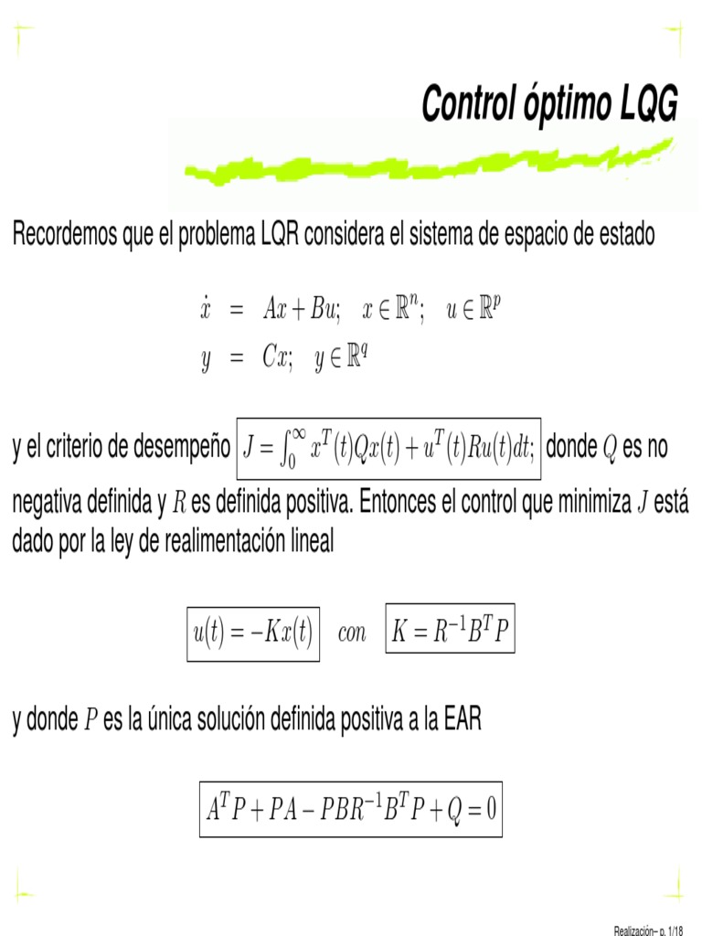 Control Óptimo LQG PDF | PDF | Filtro Kalman | Teoría de sistemas