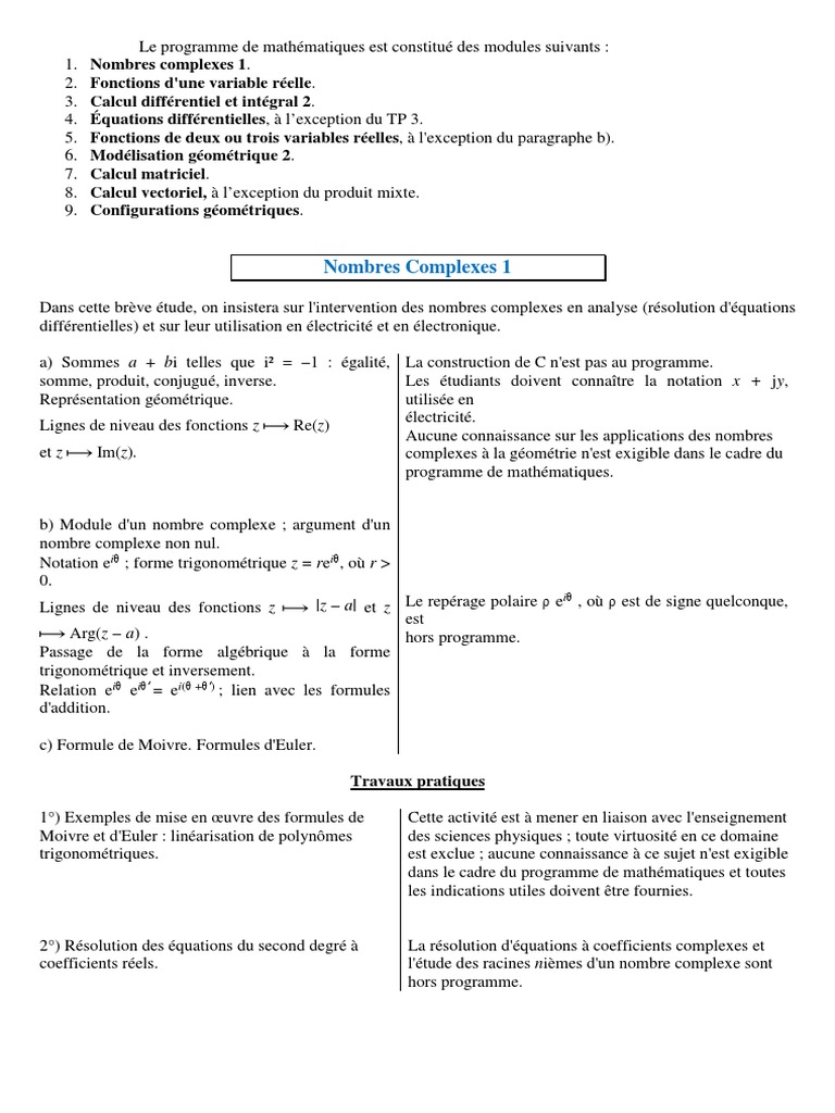 Programme Mathematiques BTS CPI | PDF | Courbe | Intégral