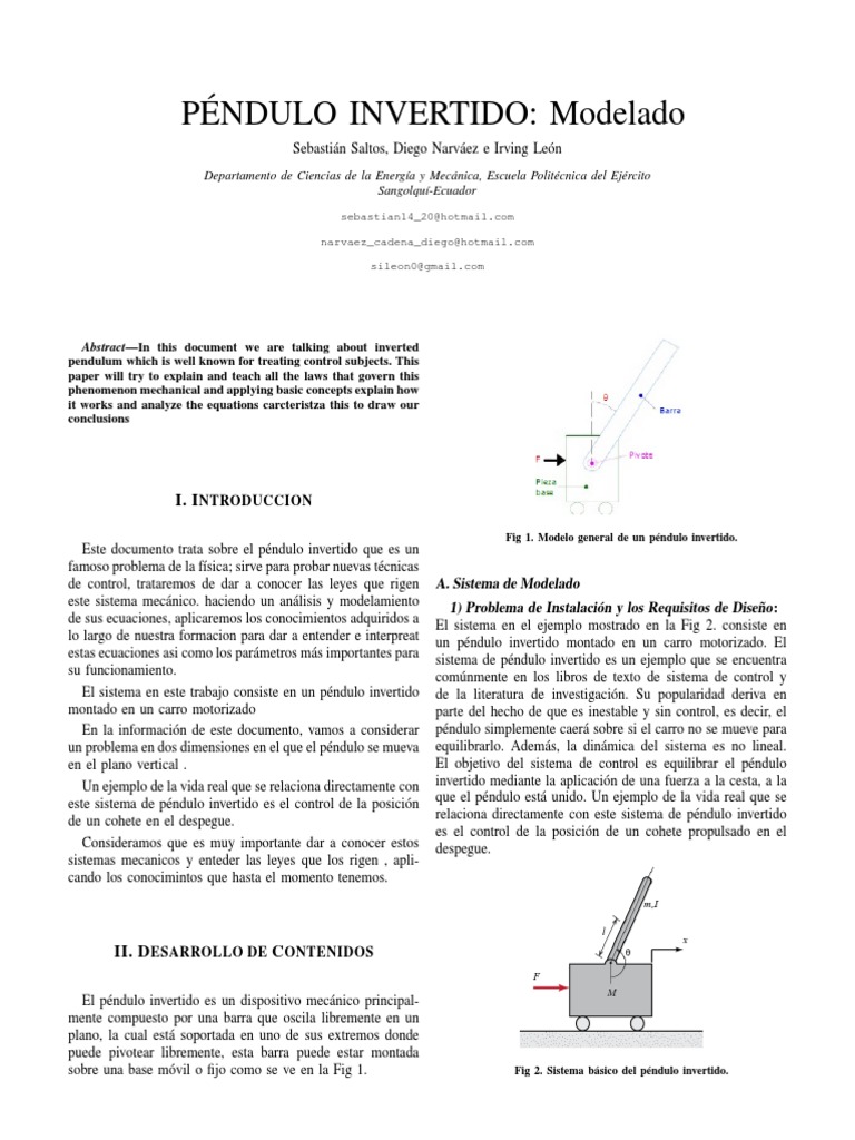 Pendulo Invertido Modelado | PDF | Péndulo | Ecuaciones