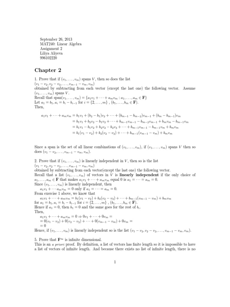 MAT240 Assignment 2 PDF | PDF | Basis (Linear Algebra) | Vector Space