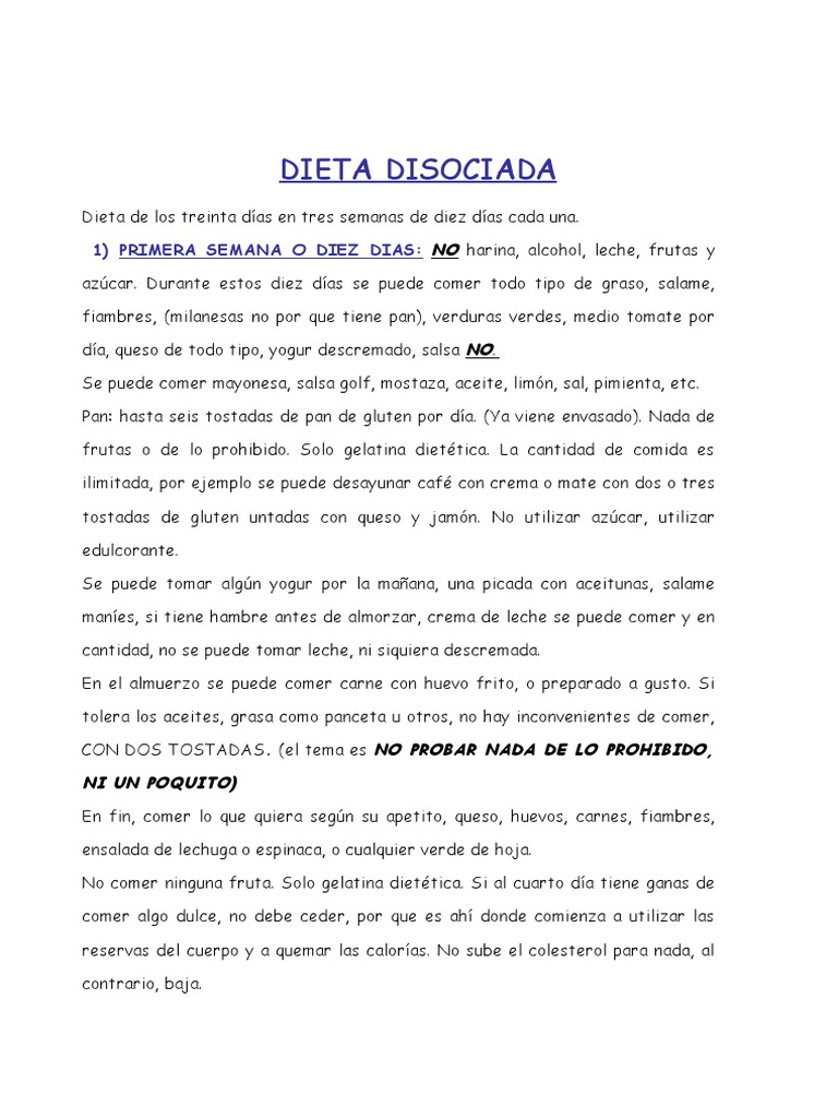 Dieta Disociada: Plan 30 Días | PDF | Panes | Alimentos