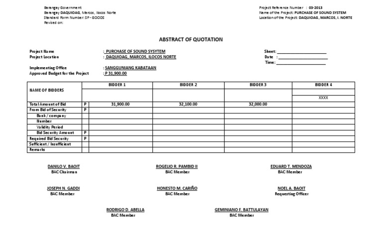 Abstract of Quotation for Sound System | PDF