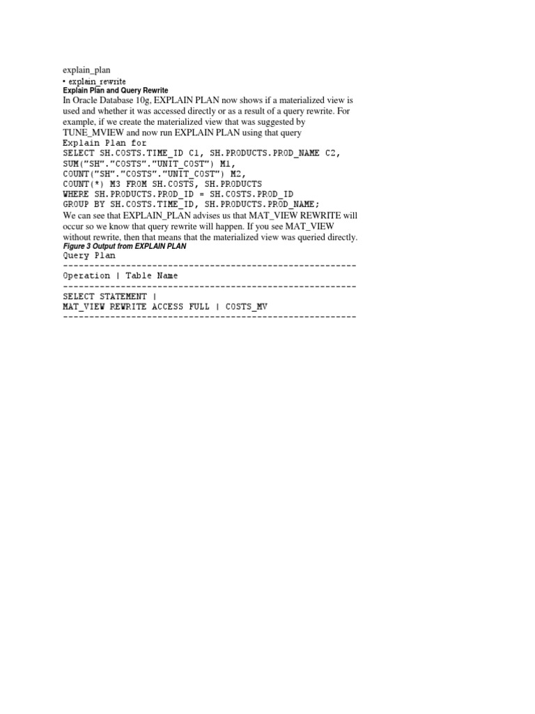 Explain Plan and Query Rewrite in Oracle | PDF | Computers
