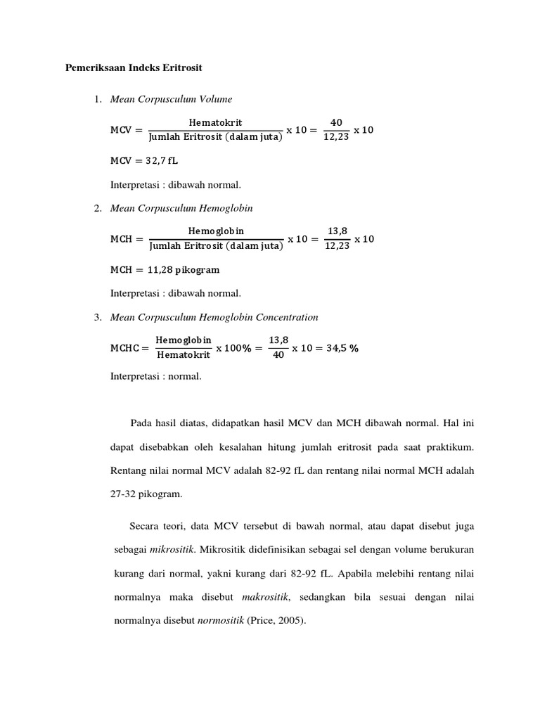 Pemeriksaan Indeks Eritrosit | PDF