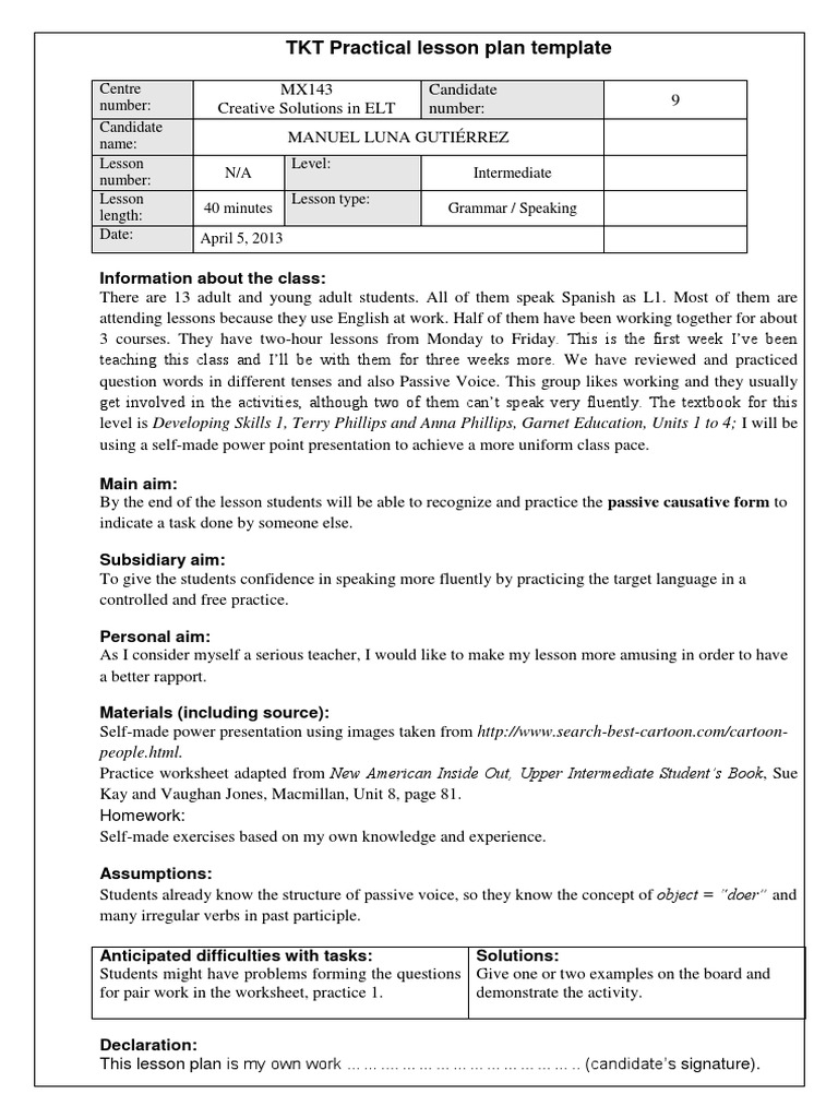 Lesson Plan TKT Passive Causative | PDF