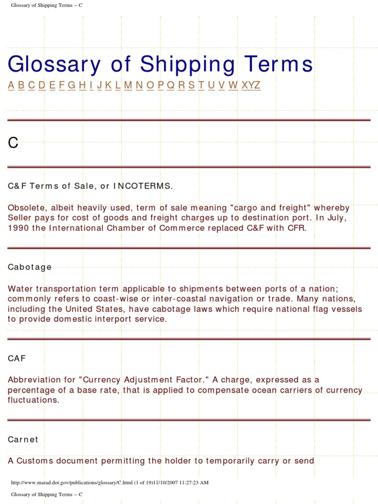 Glossary of Shipping Terms - C | PDF