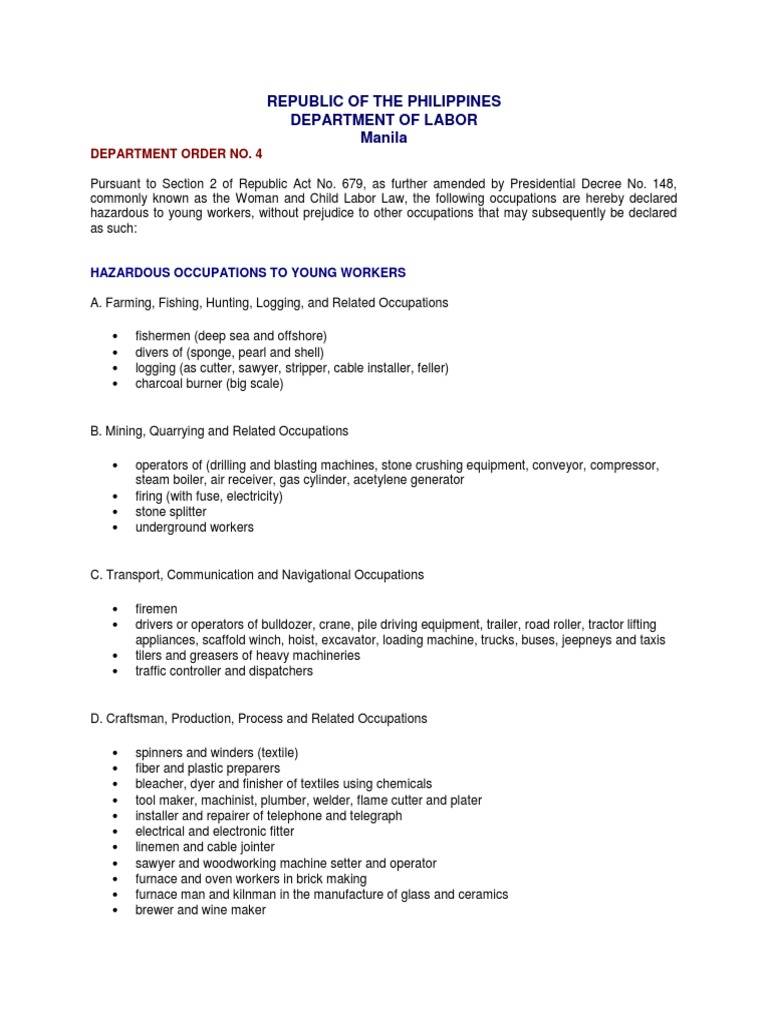 Hazardous Occupations for Young Workers | PDF | Industries | Beverages