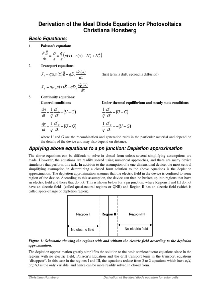 Ideal Diode Equation Derivation for PVs | PDF | P–N Junction ...